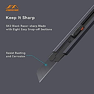 JIMIHOME Household Tool Essential Utility Knife Pack（2 PCS）Stainless Steel ABS Retractable SK2 Snap-off Blade Snapper 2 Spare Blades Change Light Duty Home Office Box Carton Cardboard Paper Cut