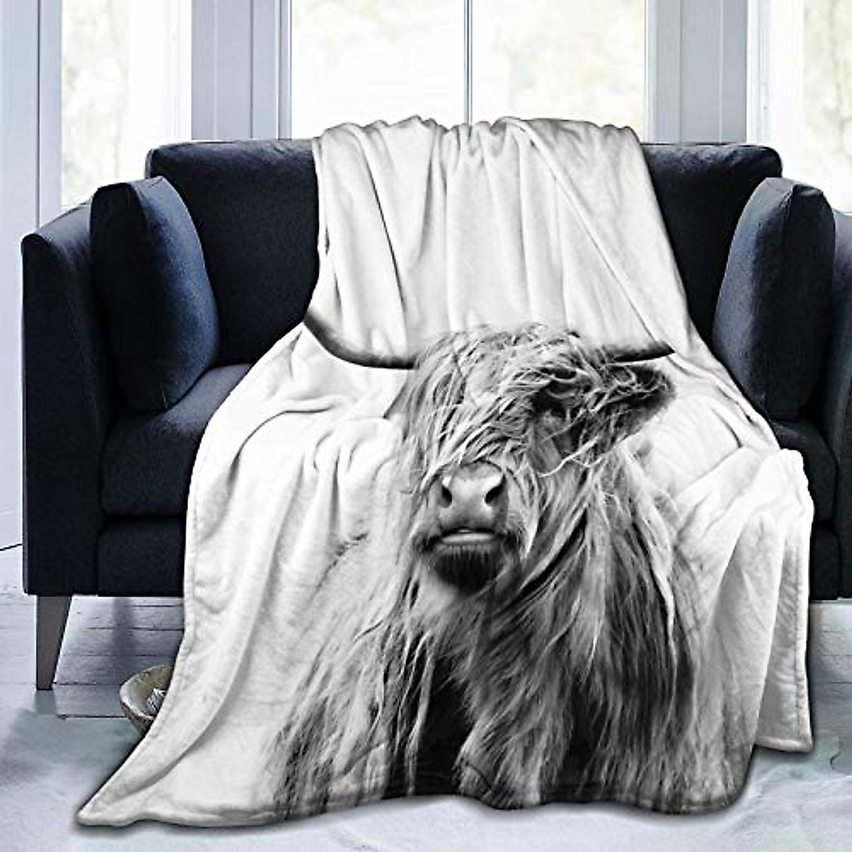 SARA NELL Highland Cow Blanket,Portrait of Cow Pattern Flannel Fleece Throw Blanket,Highlander Animal Scotland Scottish Horns Bull Cattle Warm Cozy Throw for All Seasons for Couch Bed Sofa 50''X40''