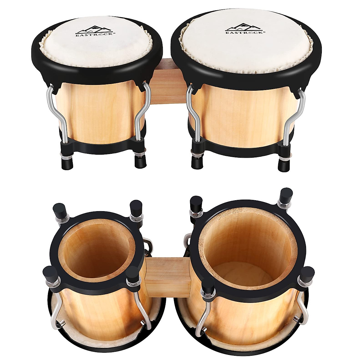 EastRock Bongo Drum 4” and 5” Set for Adults Kids Beginners Professionals Tunable Wood and Metal Drum Percussion Instruments With Tuning Wrench