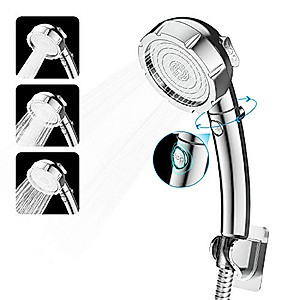 LEPO High Pressure Handheld Shower Head, 3 Spray Settings Water Saving Shower with ON/OFF Switch, Chrome Finish Bathroom Shower Head Sprayer with Holder