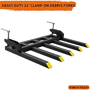 YINTATECH Clamp on Debris Forks to 48" Bucket, Heavy Duty Clamp-On Pallet Fork 2500 lbs Capacity Attachments Fit for Loader Bucket Skidsteer Tractor