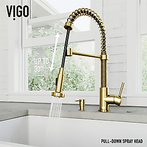 VIGO VG02001MGK2 19" H Edison Single-Handle with Pull-Down Sprayer Kitchen Faucet with Soap Dispenser in Matte Gold