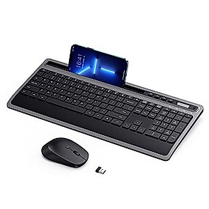 Wireless Keyboard and Mouse Combo, VEILZOR 2.4G Ergonomic Computer Keyboard and Mouse Set, Full Size Cordless USB Keyboard and Mouse Phone Holder for Mac, Laptop Tablet and Computer(Black)