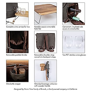 LEGACY - a Picnic Time Brand Adventure Wine Tote Glasses and Mini Table, 2 Bottle Picnic Bag, (Khaki Green with Brown Accents)