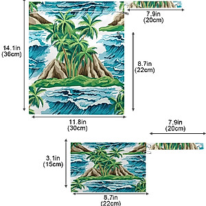 visesunny Coconut Tree Island Blue Sea 2Pcs Wet Bag with Zippered Pockets Washable Reusable Roomy for Travel,Beach,Pool,Daycare,Stroller,Diapers,Dirty Gym Clothes, Wet Swimsuits, Toiletries
