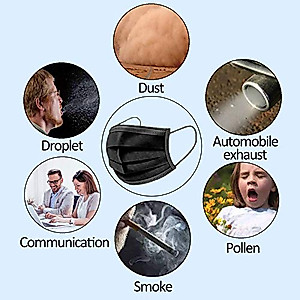 Pack of 50 Disposable Face Mask 3-Ply Breathable & Comfortable Safety Mask, Protective Masks for Indoor and Outdoor - Individually Wrapped (Black Mask)