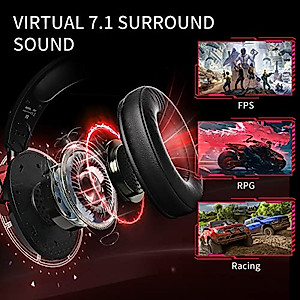 Tatybo 7.1 Surround Sound Gaming Headset for PC PS4 PS5 Switch, PC Headset with Noise Cancelling Mic, USB & 3.5mm Jack Gaming Headphones