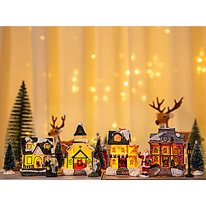 MGTHDS 12PCS Christmas Village Sets, Resin Christmas Ornament with LED Light Christmas Village Houses, Christmas Home Decor Collectible Buildings Gift for Kids
