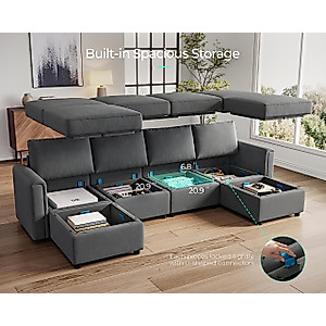 LINSY HOME Modular Sectional Sofa, Convertible U Shaped Sofa Couch with Storage, Memory Foam, Modular Sectionals with Ottomans, 6 Seat Sofa Couch with Chaise for Living Room, Dark Grey