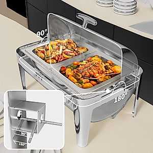 PYY Roll Top Chafing Dish Buffet Set with Stainless Steel Cover Commercial Chafer Chafers for Catering Rolling Buffet Servers and Warmers (2 Half-Size)