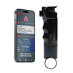SABRE SMART Bluetooth Pepper Spray for Self Defense w/ Live GPS Tracking, Text & Phone Call Alerts in Emergencies, Fast Flip Top, Training Spray, Refill Canister Available, 0.54 fl oz