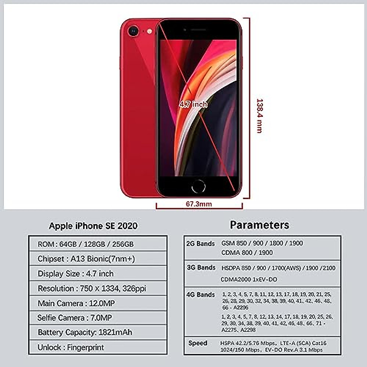 Original Apple iPhone SE 2020 4G LTE Mobile Phone Unlocked A13 3G RAM 64/128/256GB ROM Hexa Core Cellphone 4.7'' iOS Smartphone 64GB Full Set/White