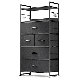 Lulive Dresser for Bedroom with 5 Drawers, Dressers & Chests of Drawers for Entryway, Storage Organizer Unit with Cationic Fabric, Sturdy Metal Frame, Wood Tabletop, Easy Pull Handle (Dark Grey)