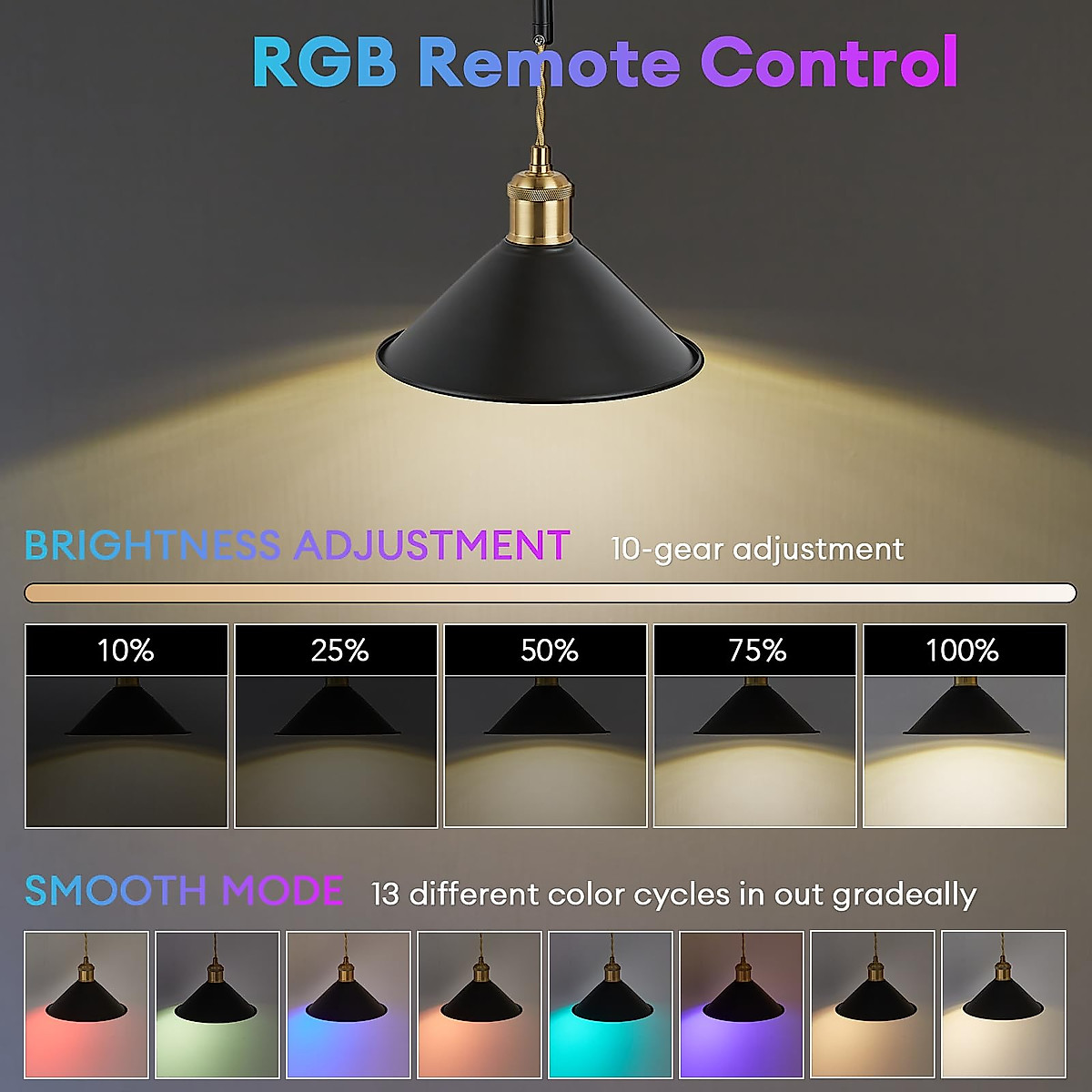 7PMBEANE Black Battery Operated Wall Sconce, Industrial Wall Sconce Set of 2, 13 RGB Cordless or Hardwired Wall Light Fixturewith Remote for Bedroom, Living Room, Hallway