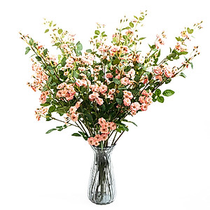 MAIMENG Pink Small Roses,Mini Roses Silk Flowers Set of 6 for Home Decorations Centerpieces Wedding Arrangement Bouquet DIY Floral Decor Autumn Decor with Stems