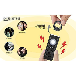 Police Personal Alarm Keychain for Women – 130dB Siren Alarm, LED Flashlight with Strobe Light Rechargeable Safety Alarm- Black