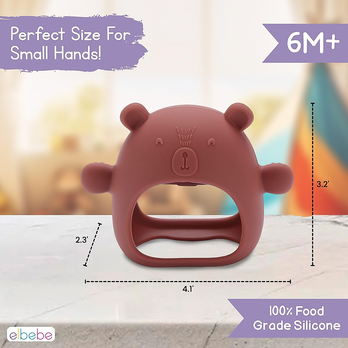 Bear Mitten Never Drop Silicone Baby Teething Toys | (Brick Red) Teether Mitten | Baby Teethers 0-6 Months, Teether Mitten, Teething Hand Mitten, Teething Mitten, Baby Teethers 6 to 12 Months