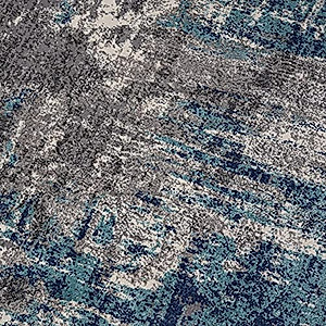 LUXE WEAVERS Rug 7680 Abstract Modern Area Rug, Stain Resistant, Machine-Made, Dark Blue, Light Blue / 8' x 10'