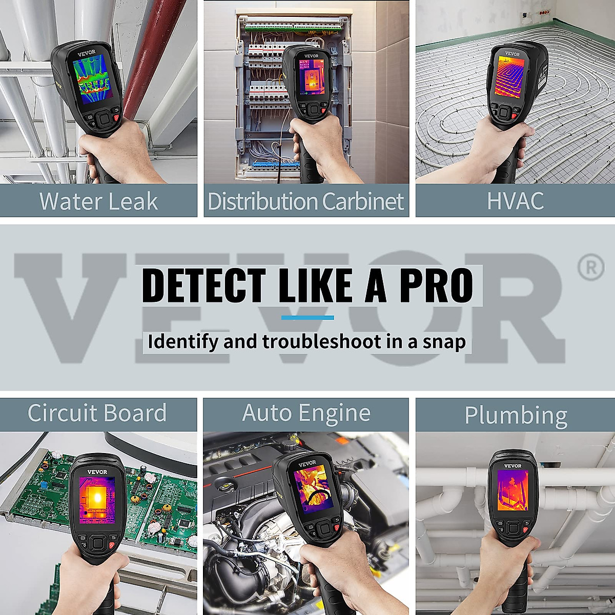VEVOR Thermal Imaging Camera, 240x180 IR Resolution with 2MP Visual Camera, 20Hz Refresh Rate Infrared Camera with -4℉~1022℉ Temperature Range, 64G Built-in SD Card and Rechargeable Li-ion Battery
