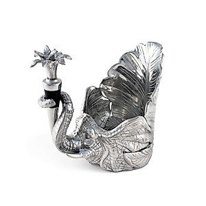 Arthur Court Aluminum Metal Elephant Wine Coaster and Stopper Set Sand casted Artisan Metal 4.5 inch Diameter Coaster 7 inch Tall