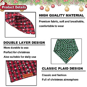 ADOGGYGO 2 Pack Dog Bandanas Christmas, Classic Plaid Snowflake Pet Scarf, Premium Durable Fabric, Multiple Sizes Offered, Christmas Bandanas for Medium Large Dogs Pets (Large, Red&Green)