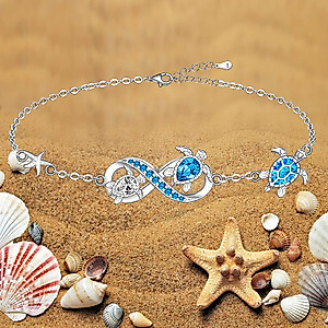 Fenthring Turtle Bracelet for Women Blue Opal Ocean Sea Turtle Bracelet Charms Sterling Silver 925 Crystal Summer Beach Hawaiian Infinity Friendship Tortoise Jewelry Gifts
