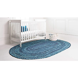 Unique Loom Braided Chindi Collection Area Rug - Layer (3' 3" x 5' 1" Oval, Blue/ Navy Blue)