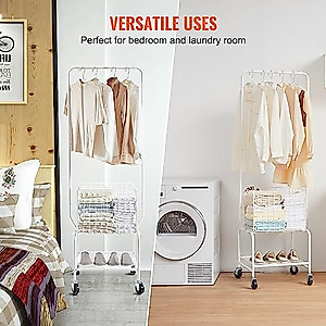 VEVOR Metal Rolling Laundry Basket with Hanging Garment Rack, Laundry Hamper Cart Adjustable Height with Basket Load and Shelf Load, Storage Organizer with Heavy Duty Lockable Wheels