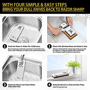 Knife Sharpening Stone Kit, KERYE Professional Japanese Whetstone Sharpener Stone Set, Premium 4 Side Grit 400/1000 3000/8000 Water Stone, Flattening Stone, Angle Guide, Leather Strop, Anti Cut Gloves