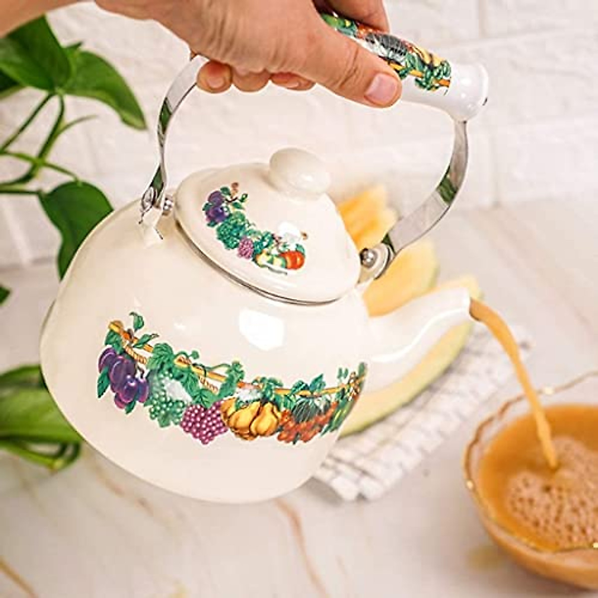 practical Teakettle Creative Kettle Enamel Teapot Home Thickened With Handle Teakettle For Stovetop, Hot Water, No Whistle Tea Pots 1.2l, 5l Portable