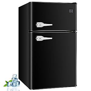 Kndko Compact Refrigerator 3.2 CU.FT. Fridge with Freezer - Dual Door Fridge - Adjustable Temperature, Energy Saving - Retro Refrigerator (Black)