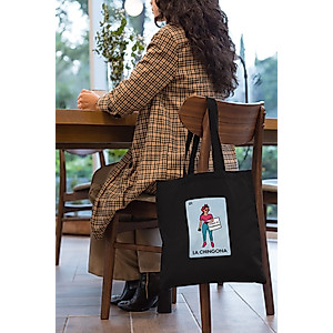 Pop Threads La Chingona Parody Feminist Latina Canvas Tote Bag Black 15x15 inches