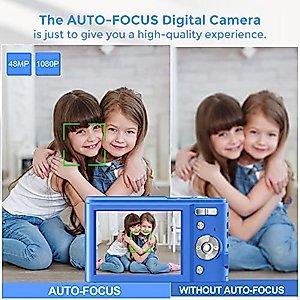 Digital Camera, RUAHETIL Autofocus FHD 1080P 48MP Kids Vlogging Camera with 32GB Memory Card, 2 Charging Modes 16X Zoom Compact Camera Point and Shoot Camera for Kids Teens (Blue)