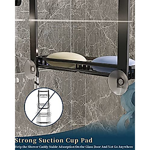 Consumest 4 Tier Over The Door Shower Caddy with Soap Holder, Adjustable Shower Organizer Hanging Shower Shelf with 22 Hooks, Rustproof Stainless Steel Hanging Shower Caddy for Bathroom, Black