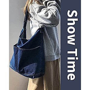 Denim Shoulder Bag for Women Hobo Tote Bag, Canvas Messenger Bag Large Crossbody Handbag, Jean Bag for Travel Work School