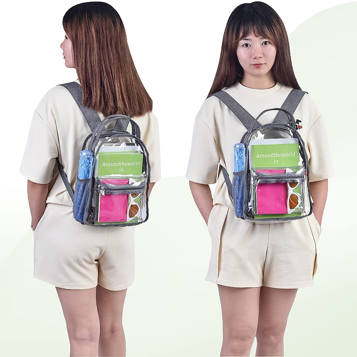 Mini Clear Backpack for Stadium, See Through bag small Backpacks Transparent for Sports,Stadium,Security Travel(Grey) Mini Size 12"x 8.5"x 4.7"