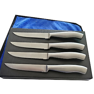 TROISHOKA Steak Knives, Razor-Sharp Steak Knives Set of 4, Stainless Steel Serrated Steak Knife, Silver Kitchen Steak Knife Set, Dishwasher Safe, Non-Stick and Rust Resistant Dinner Knives (4-PCS)