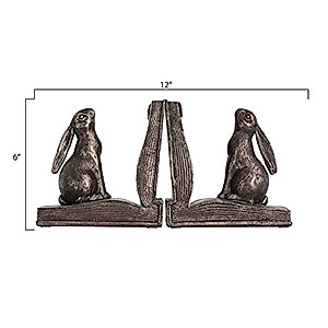 Creative Co-op EC0148 Rustic Rabbit on Book Resin (Set of 2 Pieces) Bookends, Bronze