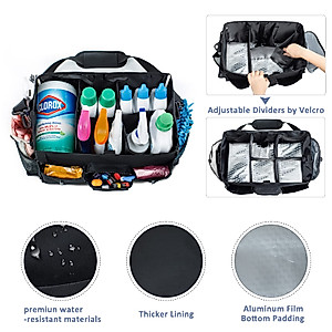 FRECOLSH Large Cleaning Supplies Organizer-Cleaning Caddy Organizer With Handles & Shoulder Strap-Cleaning Bags for Cleaning Suppliers-Housekeepers Wearable Cleaning Tote 2023 Upgraded Black