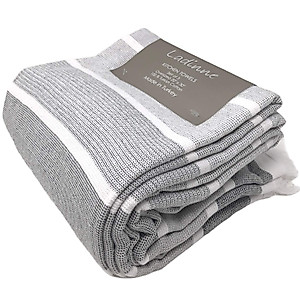 Ladinne Kitchen Towels Set of 3 Oversized 20 x 30in 100% Turkish Cotton, Striped 5 Shades of Gray with Fringes | Made in Turkey