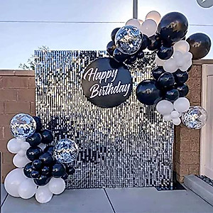Black and Silver Balloons Garland Kit,119pcs Black White Metallic Silver and Silver Confetti Latex Balloons for Graduation Birthday Engagement Party Decorations