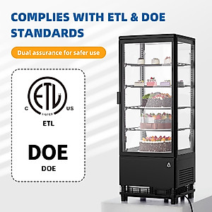 Towallmark Refrigerated Display Case, 3.5 Cu.Ft, Countertop Pastry Display Case Commercial Display Refrigerator with LED Lighting, Frost-Free Air-Cooling, Locked Door for Bakery