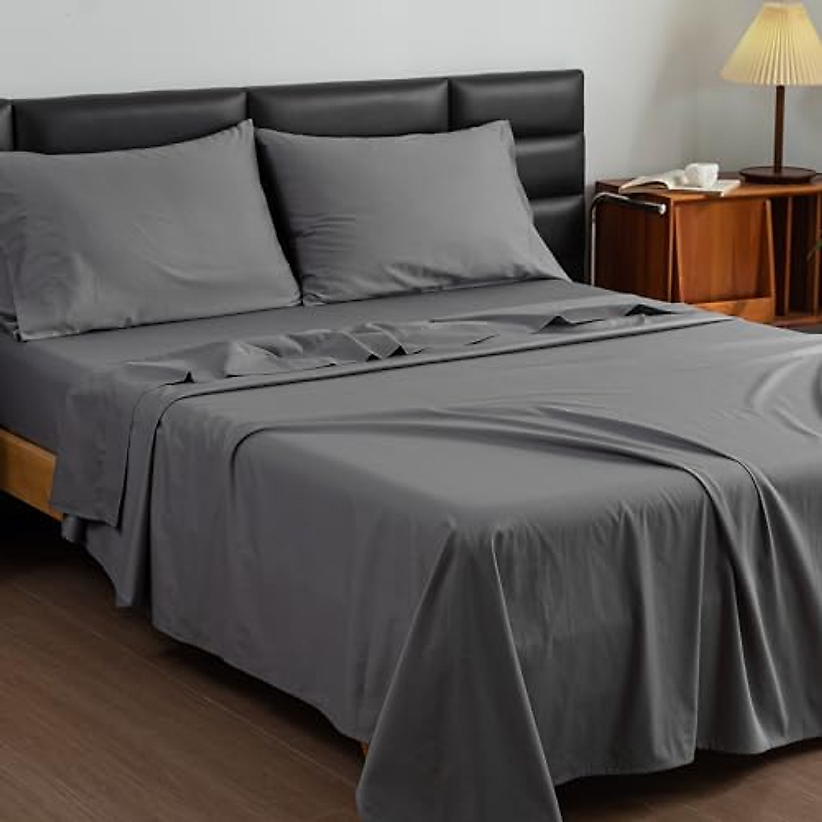 Cosybay Gray terylen Twin Size Sheet Set - terylen Weave 4 Piece 600 Thread Count Bedding Set with Cooling Effect, Extra Soft