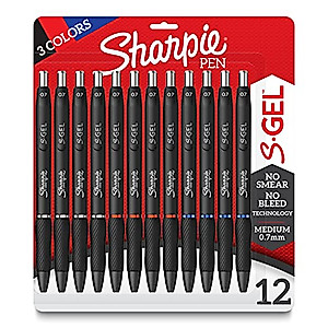 SHARPIE S-Gel, Gel Pens, Medium Point (0.7mm), Assorted Colors, 12 Count