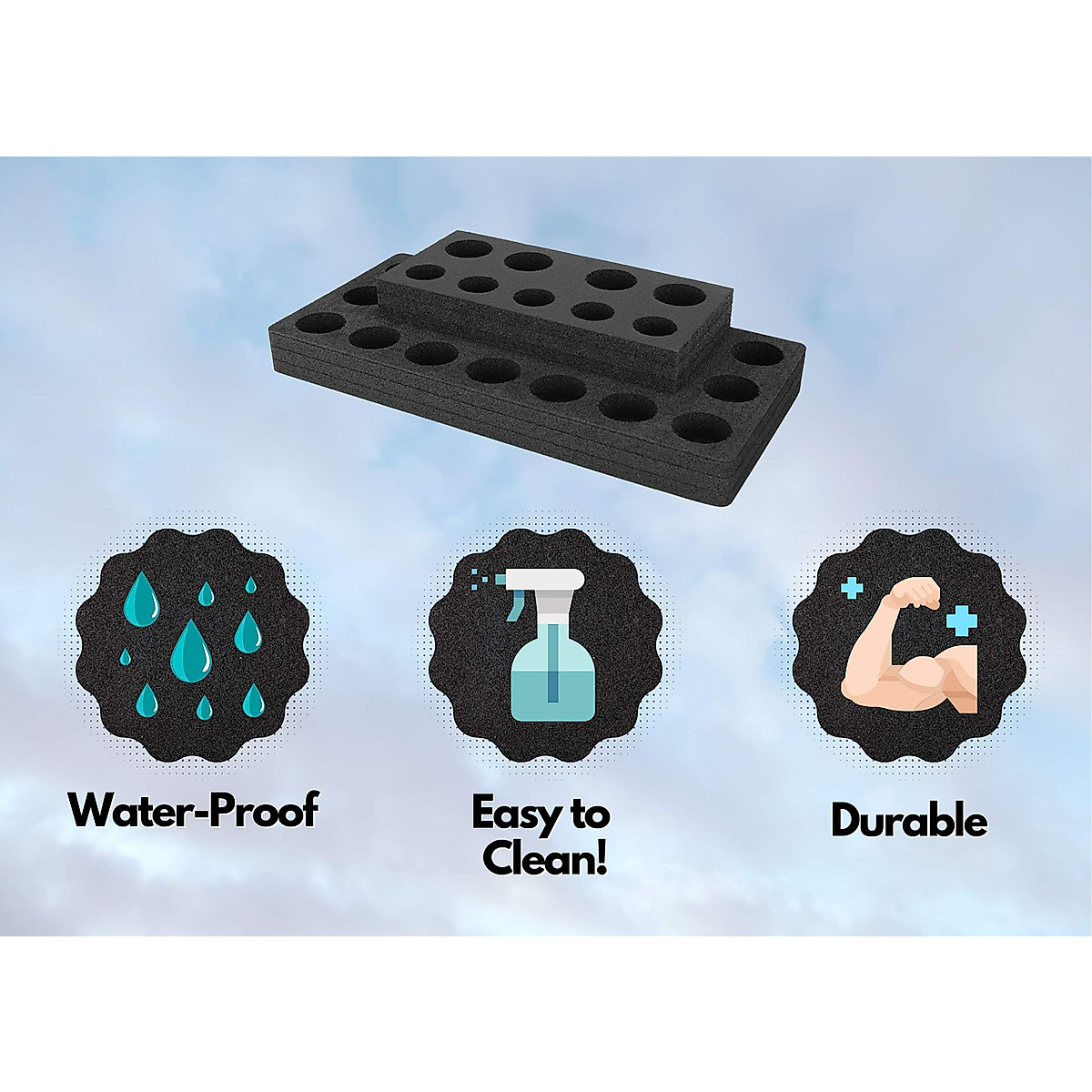 Polar Whale Essential Oil Storage Organizer 2 Tier Display Rack for Home Bathroom Bedroom Office Elegant Modern Durable Black Foam Washable Waterproof Holds 15 (5ml to 15ml) and 5 (5ml) Bottles
