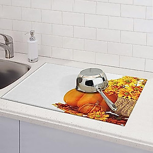 Autumn Pumpkins Sunflowers Absorbent Microfiber Dish Drying Mat Microfiber Quick Dry Pad for Kitchen Counter Coffee Bar Washing Dishes 18x24in