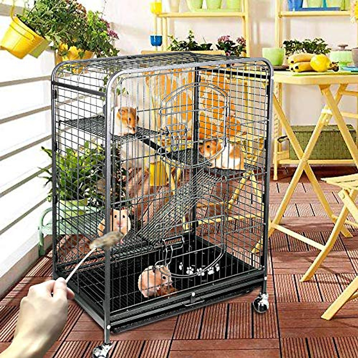 BBBuy 37 Inches Metal Ferret Cage Small Animals Pet Habitat Large Critter Nation Cage/w Bottom Tray Front Doors Ramps, 4 Tiers for Guinea Pigs, Rabbit, Chinchilla, Rat, Sugar Gliders, Hamster, Black