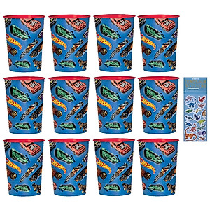 Amscan Hot Wheels Birthday Party Supplies Bundle Pack includes Reusable Plastic Cups - 12 Count