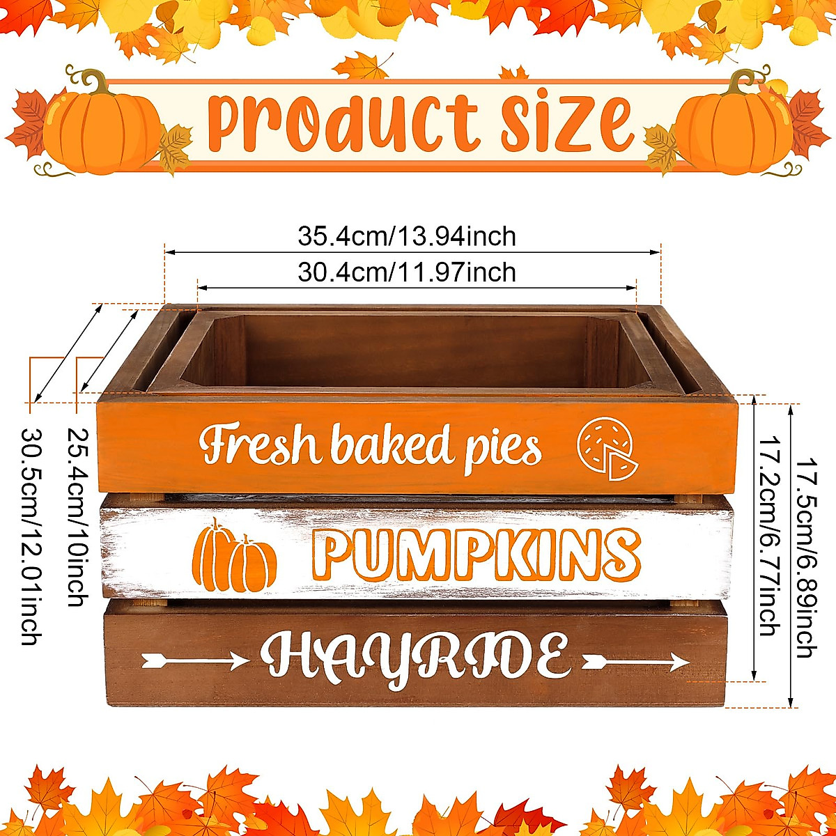 Sintuff 2 Pcs Fall Wooden Crates for Display Thanksgiving Wooden Boxes Rustic Nesting Wood Crates Farmhouse Storage Container for Harvest Thanksgiving Party Storage Gift