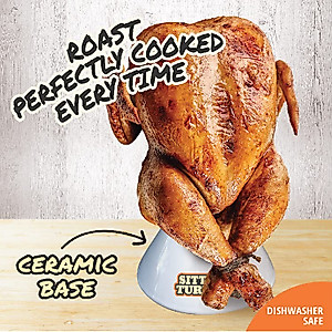 Sittin' Chicken & Turkey Ceramic Beer Can Roaster & Steamer Combo Pack- Easily Infuse flavors Into Your Meat- Wide Ceramic Base for Oven Or Grill Use- Great Meal Prep Accessories for BBQing & Grilling
